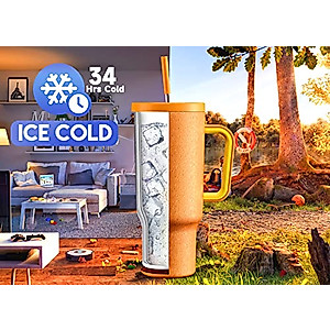 Meoky 40oz Tumbler with Handle, Leak-proof Lid and Straw, Insulated Coffee Mug Stainless Steel Travel Mug, Keeps Cold for 34 Hours or Hot for 10 Hours (Peach)