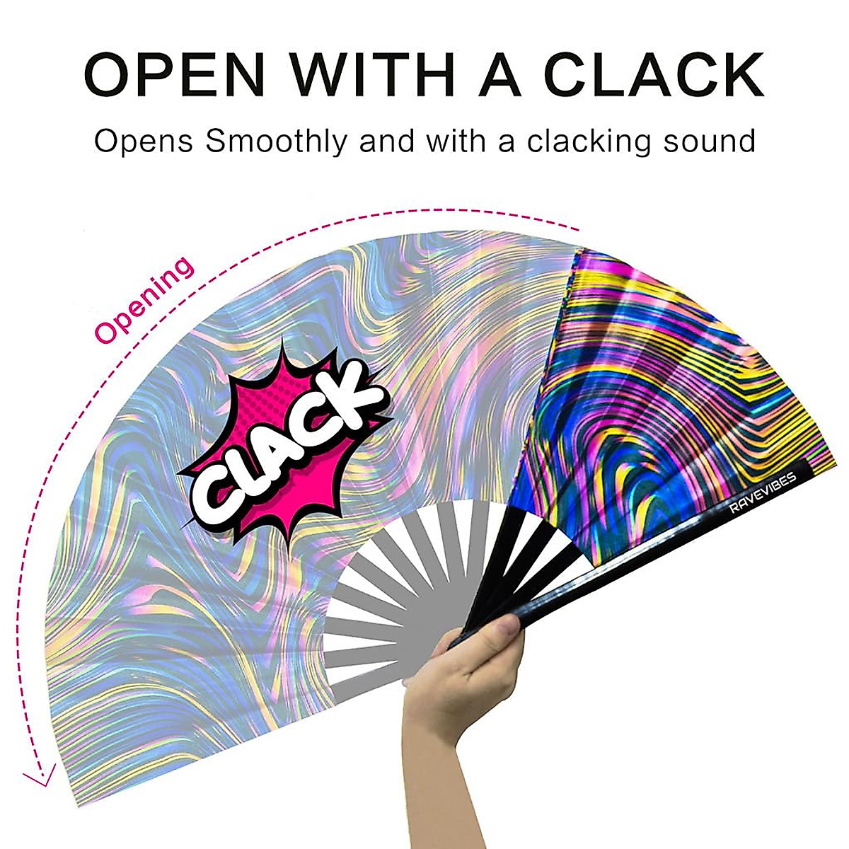 Ravevibes 13" Large Rave Fan Folding Hand Fan, Bamboo Festival Clack Fan Foldable UV Glow Edm Fans For Rave Outfits Accessories Performance Dance Party For Men Women, Mushrooms