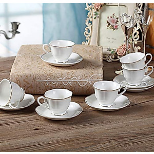 GUANGYANG GY 12 Pieces (Tiny Style) Mini Porcelain Espresso Cups with Saucers - 2.5 Ounces Coffee Cup and Saucer set of 6, 80cc,White