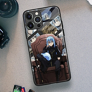 HEMINJYJEF Japanese Anime Anti-Drop Shell Cover Manga Pattern Non-Slip Glossy Glass Cell Phone Protective Case (for iPhone 13,Rimuru Tempest)