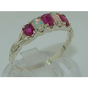 LetsBuyGold 925 Sterling Silver Natural Ruby and Opal Womens Anniversary Ring - Size 7.25