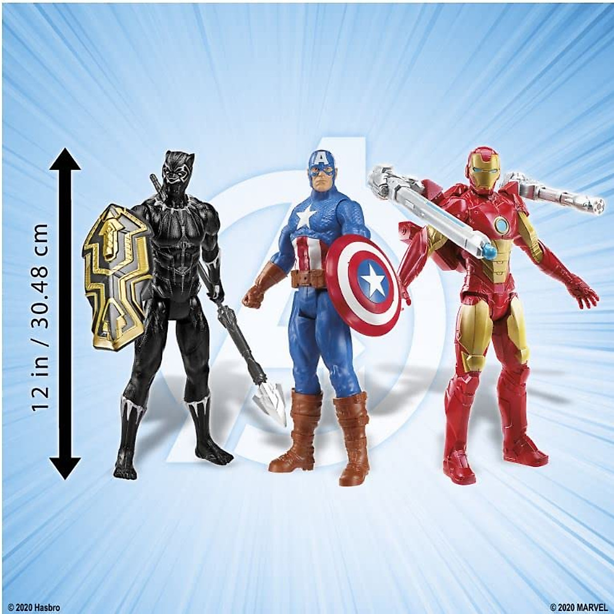 Marvel Avengers Titan Heros Series - Set of 3 Black Panther, Iron Man and Captain America Action Figures - 12