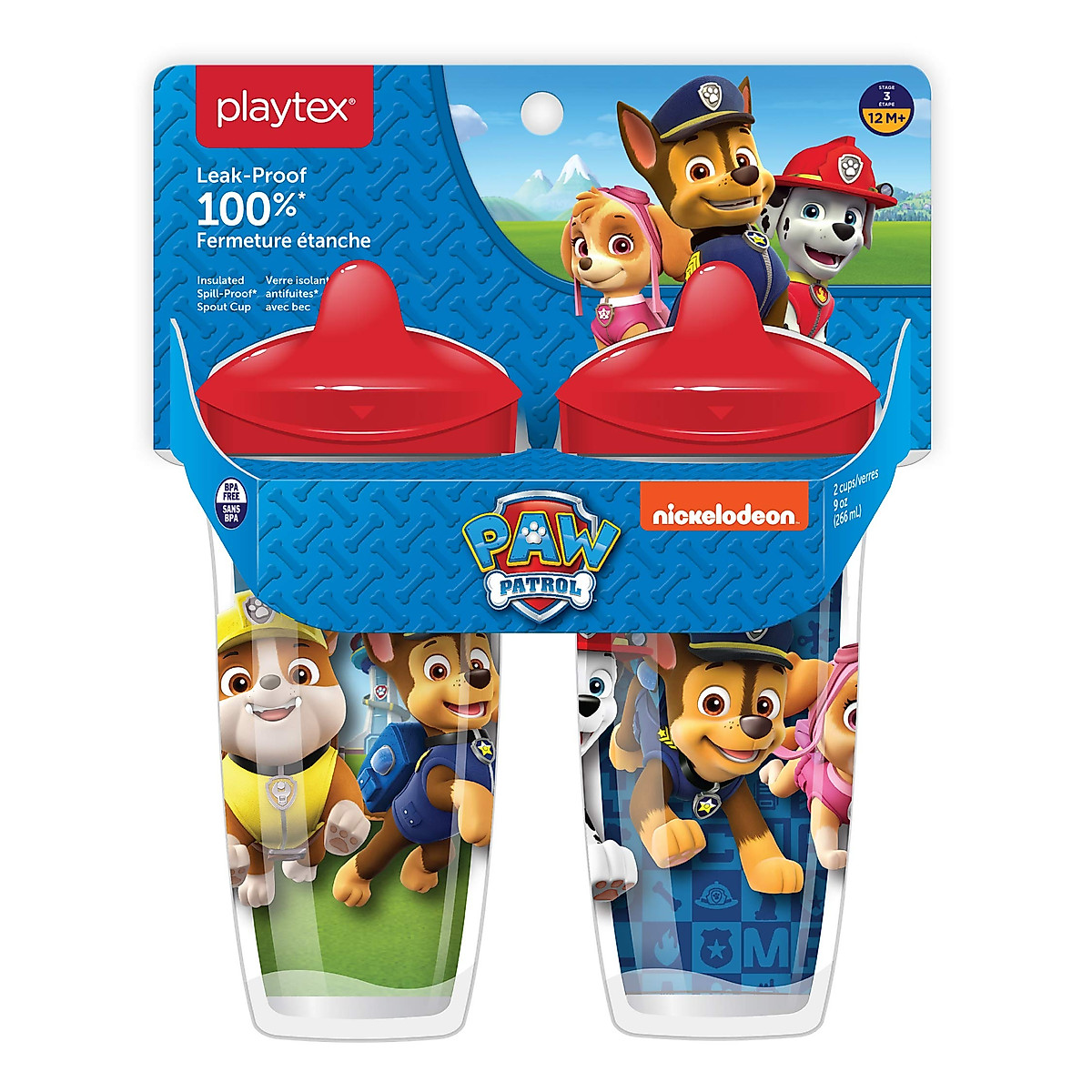 Playtex Sipsters Stage 3 Paw Patrol Spill-Proof, Leak-Proof, Break-Proof Spout Cup for Boys, 9 Ounce - Pack of 2, Red