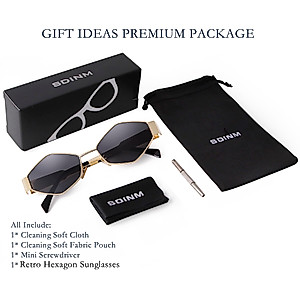 SDINM Hexagon Sunglasses for Women Retro Vintage Gold Metal Geometric Sun Glasses Shades UV Protection