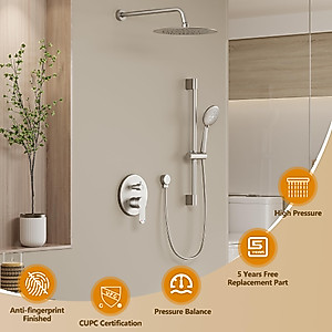 Gabrylly Slide Bar Shower System, Shower Faucet Set Complete with High Pressure 8" Rain Shower head and 5-Setting Handheld Shower Set, Shower Valve Include, Brushed Nickel