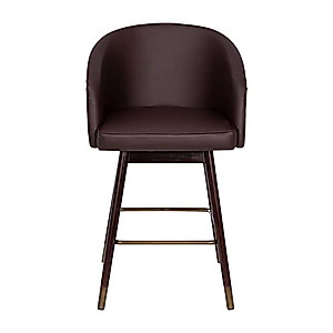 Flash Furniture Margo Commercial Grade Mid-Back Counter Stool - Black LeatherSoft Upholstery - Walnut Finish Beechwood Legs with Soft Bronze Accents - 26" Barstool