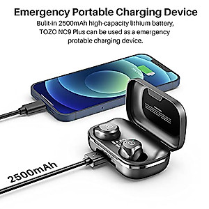 TOZO NC9 Plus Hybrid Active Noise Cancelling Wireless Earbuds, in Ear Headphones IPX6 Waterproof Bluetooth 5.0 Stereo Earphones, Immersive Sound Premium Deep Bass Headset, Black