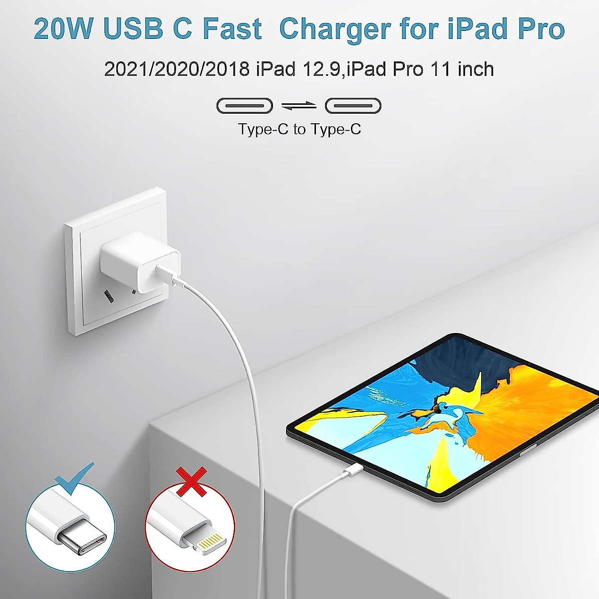 iPhone 15 Charger USB C Fast Charging Type C iPad Pro Charger, 6FT USB C Fast Charger Block Compatible with iPhone 15/ iPhone 15 Pro/iPhone 15 Pro Max,iPad Pro,iPad Mini/Galaxy/AirPods Pro (1-Pack)