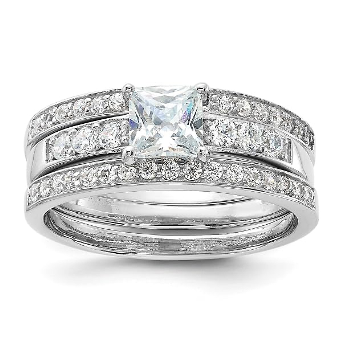 IceCarats 925 Sterling Silver Cubic Zirconia CZ 3 Piece Wedding Set Band Engagement Ring Size 6