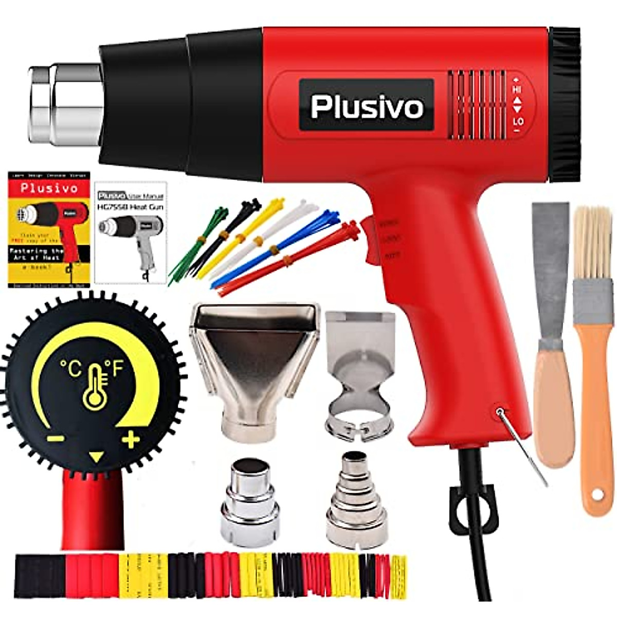 Heat Gun 2000W Fast Heat Heavy Duty Hot Air Gun Adjustable Temperature Control 122~1112℉ (50-600℃) Dual Speed 4 Nozzles for DIY Crafts, Shrinking Tubes, Bending PVC, Stripping Paint from Plusivo