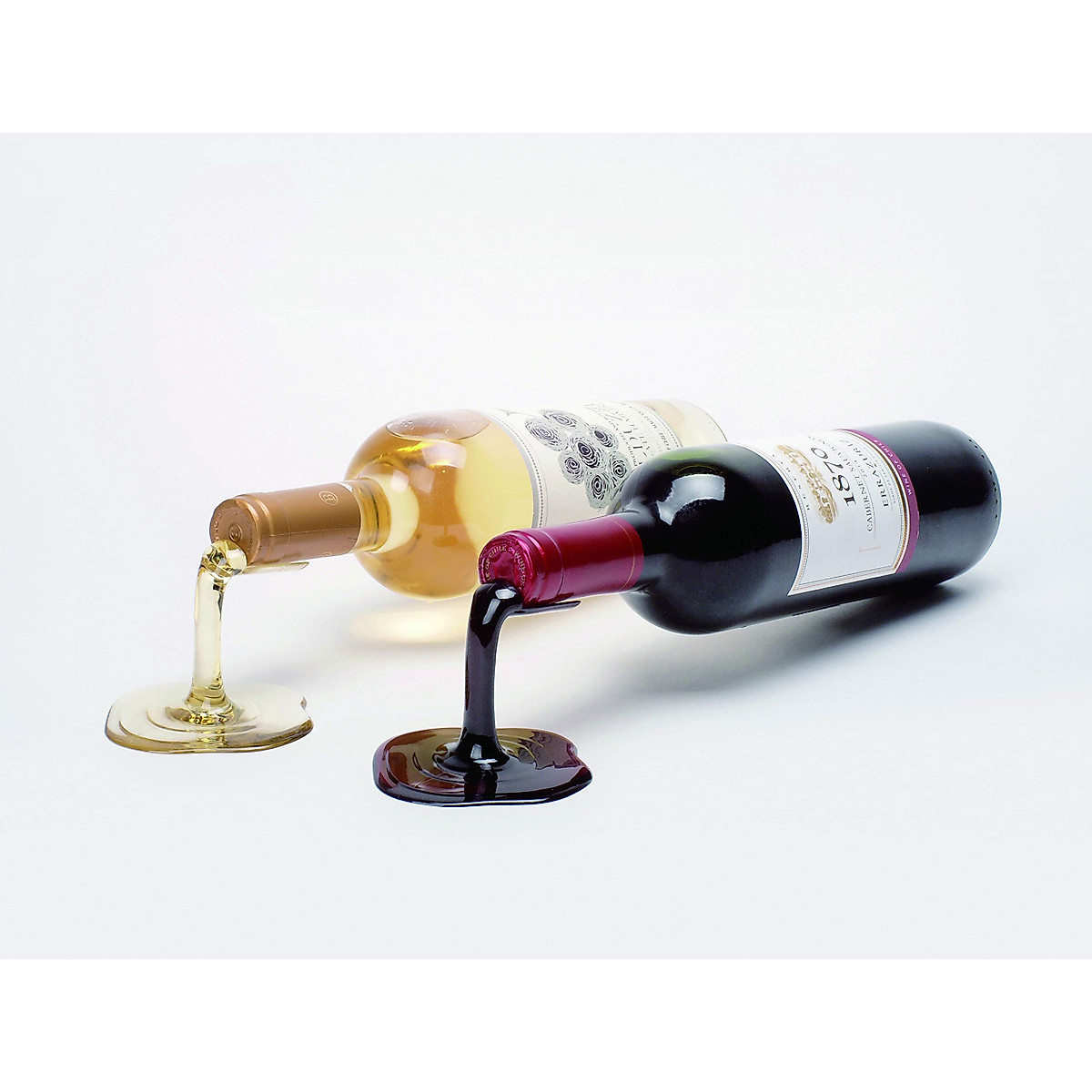 Spilled Wine Bottle Holder - Fun and Unique Way to Display Your Favorite Wine - Red and White (Set of 2)