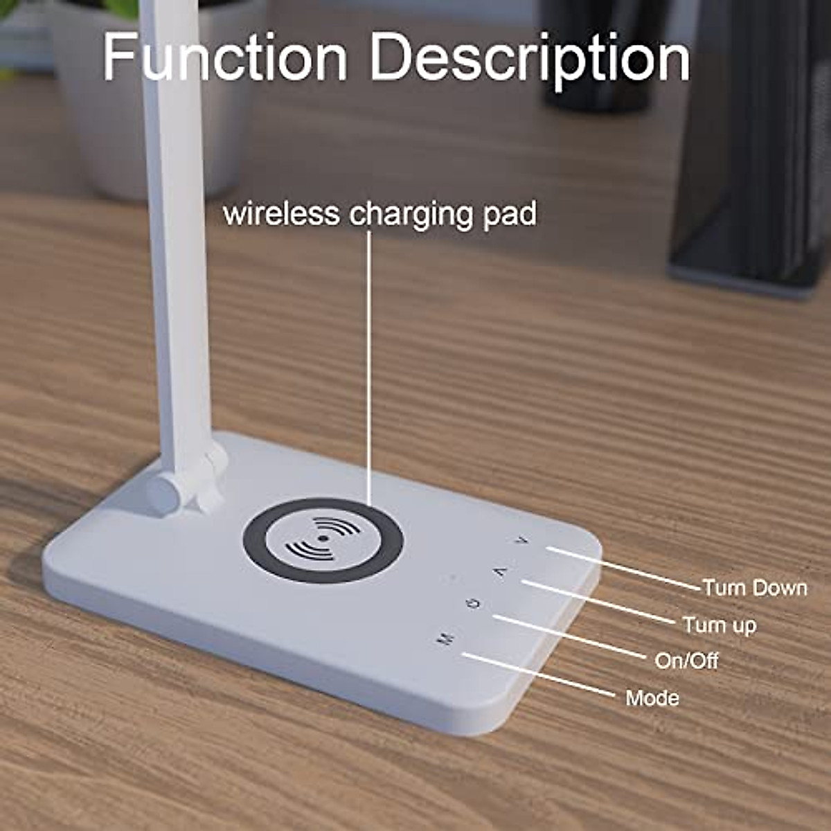 HDTIME LED Desk Lamp with Wireless Charging, Eye-Caring Table Lamp USB Charging Port, 3Lighting Modes 5Brightness Levels with Memory Function, Touch Control Adjustable Lamp15W Office, Reading, Study