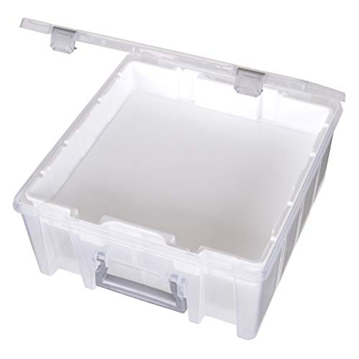 AB Designs 6899ABD Super Satchel Double Deep with Lift-Out Tray and Removable Dividers, Stackable Home Storage Organization Container, Clear with Sliver Latches and Handle