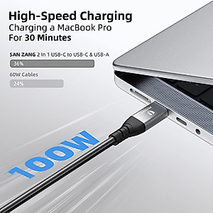 USB C to USB C Cable 100W, for Thunderbolt 3 Cable，2 in 1, USB C Cable, E-Marker, 4k Displayport Cable Video, Type C Cable, USB C to USB C/A cable Fast Charging 20Gbps Data Transfer Cable 3.3FT
