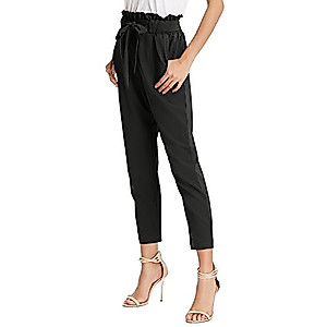 GRACE KARIN Women's High Waist Elastic Belted Casual Loose Long Pants with Pocket Black XXL