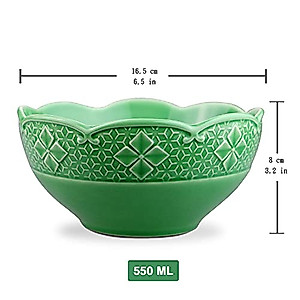 STAR MOON Set of 2 Large Ceramic Soup Bowls - Elegant and Durable 19 Oz Emerald Green Bowls for Serving, Cereal, Soup, and More - Microwave and Dishwasher Safe - Four-Leaf Clover Collection