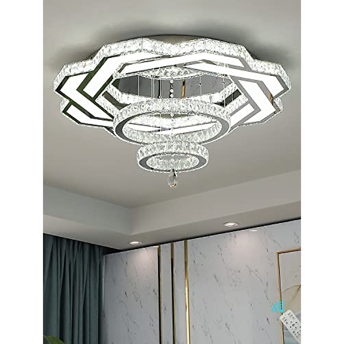W32'' Living Room Modern Crystal Chandelier Large Foyer Chandeliers Crystal Shades Chandeliers Entrance High Ceiling Chandeliers Bedroom Dining Shandaler 3000K-6000K Infinity Lighting Fixtuers Lamps