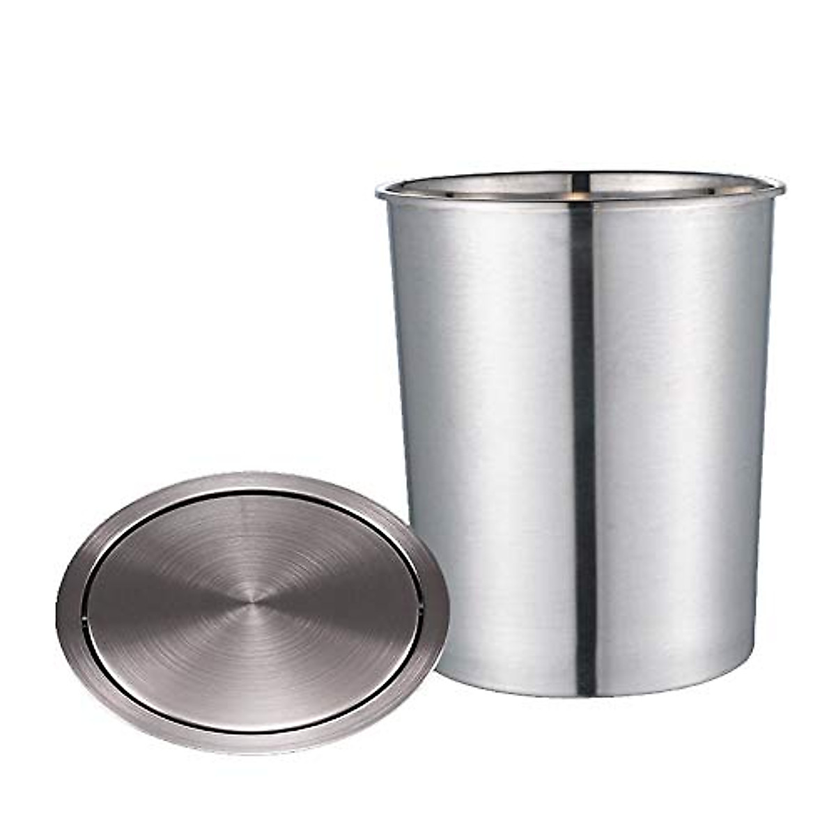 Built-in Countertop Kitchen Trash Cans Trash Bin Waste Chute - Stainless Steel Balance Swing Flap Lid - Round Recessed Garbage Can,Silver