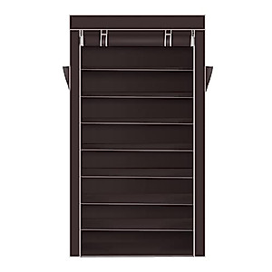 Trlec 10 Tiers Shoe Rack with Dustproof Cover Closet Shoe Storage Cabinet Organizer,for regular heels, sneakers or flats, Dark Brown