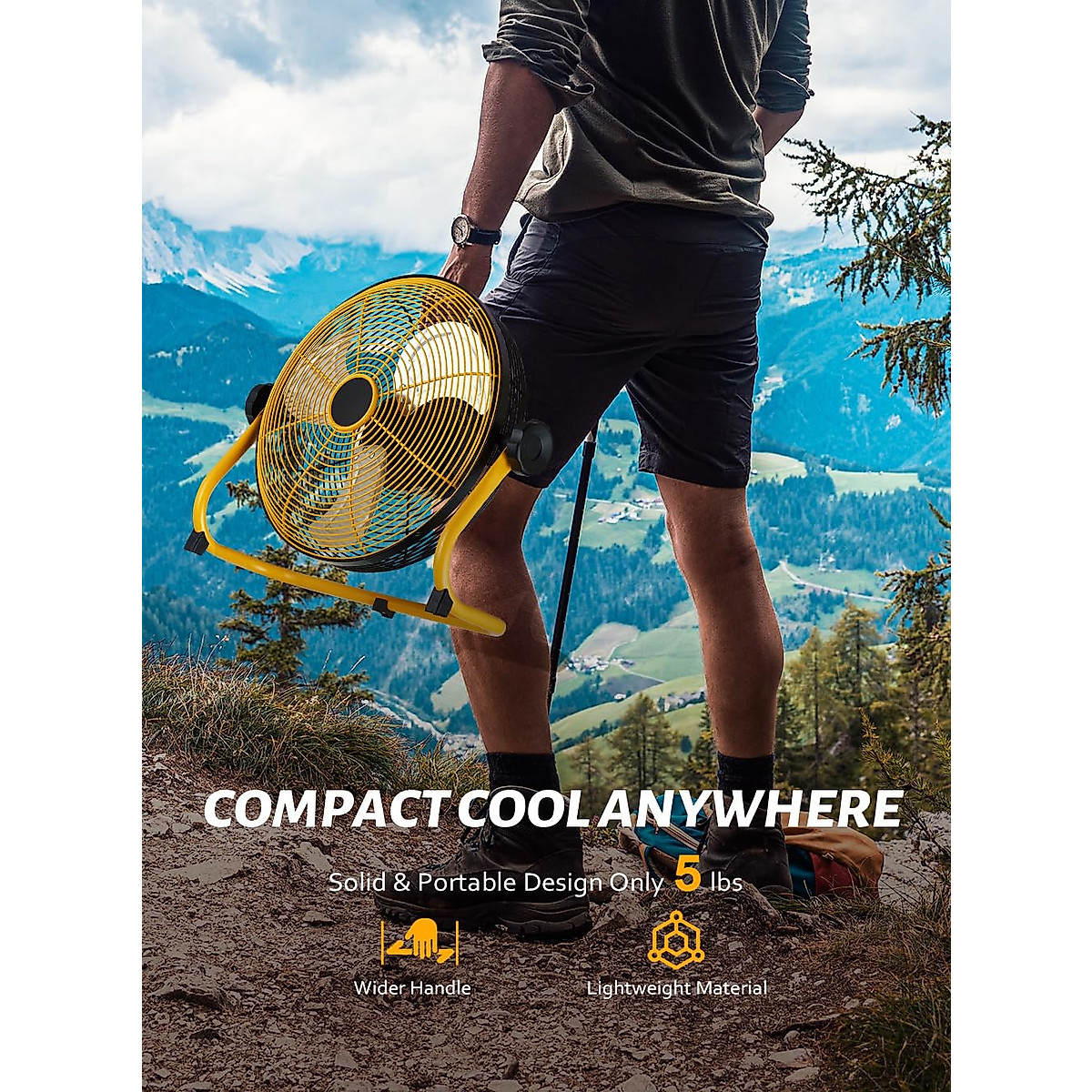 Instern 12" Battery Powered Fan, Portable Rechargeable Cordless Fan, 360° Tilt, 20H Run Time, Waterproof, High Velocity Heavy Duty Metal Floor Fan for Camping Hurricane Home Warehouse