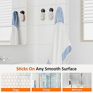 Suction Cup Hooks for Shower, Bathroom, Hanging Towels, Robe, Loofah, 2 Pack Upgrade Stainless Steel Suction Cup Hooks, Mounting on Glass Shower Doors, Tile, Mirrors, Hanging Up To 11 Lbs, Matte Black