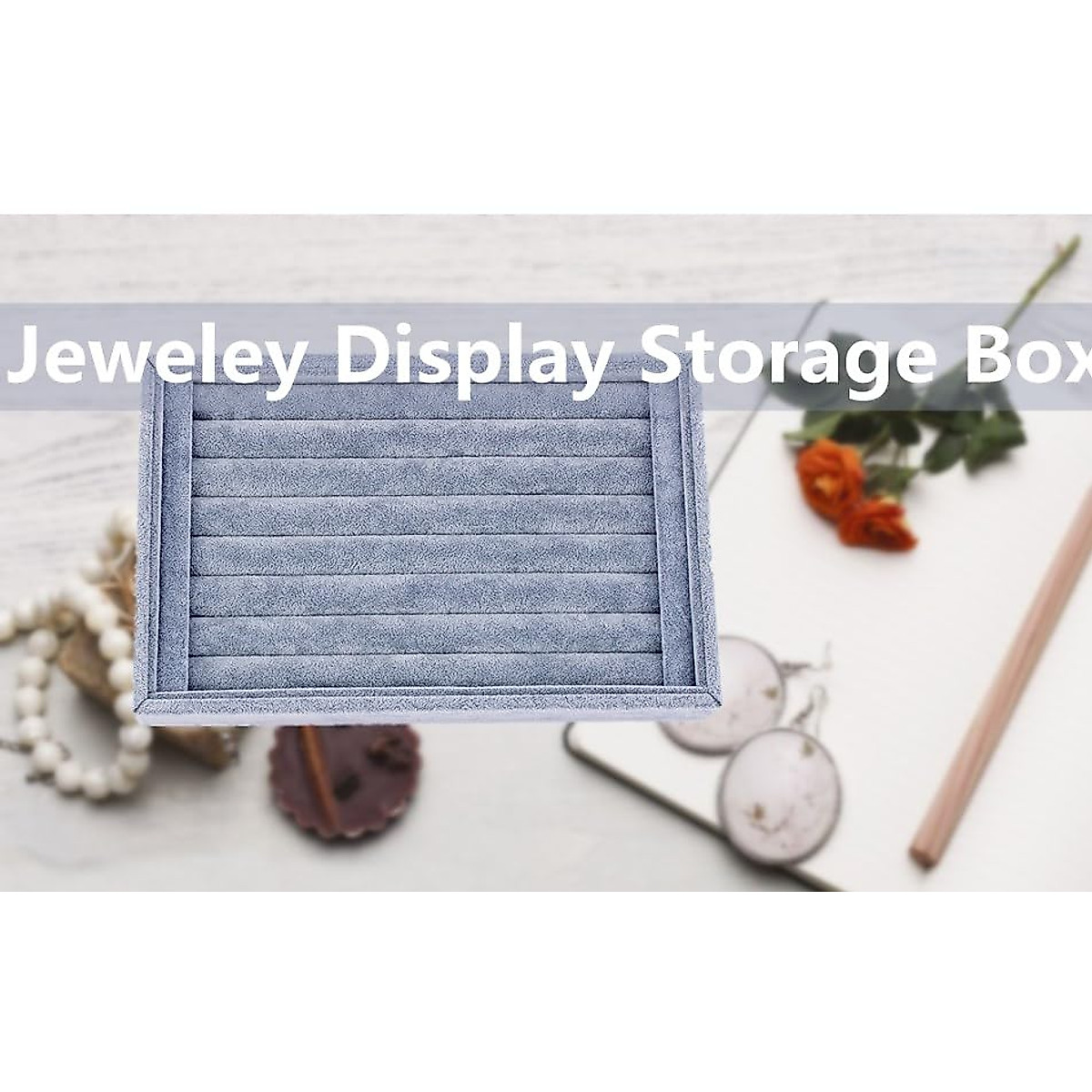 Yosoo Rings Display Case Jewelry Organizer Inserts Box Cufflinks Storage Tray 23 x 15cm / 9 x 5.9inch Modern Design Coated with Black Velvet Jewelry Protection, Gray