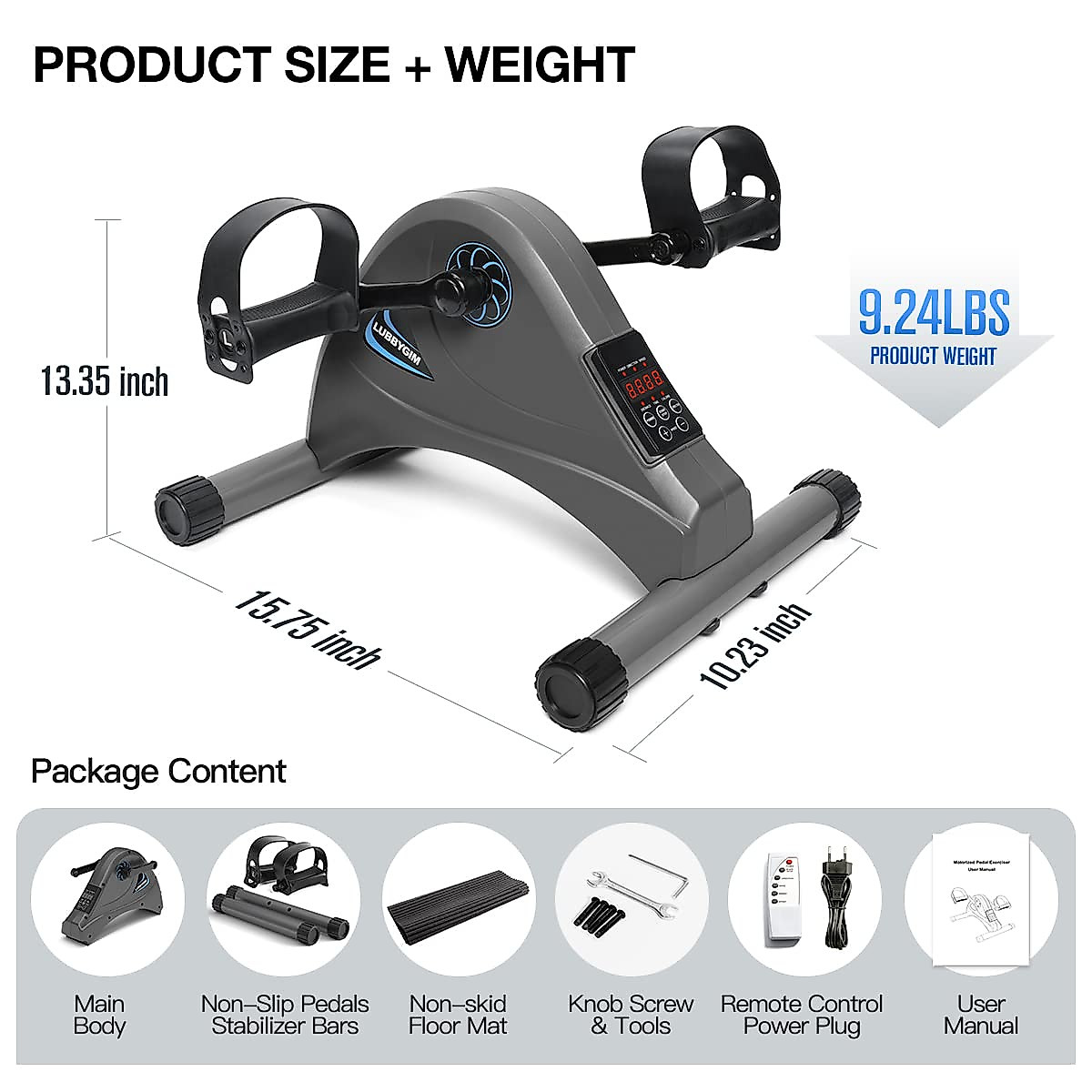 Motorized Mini Exercise Bike Pedal Exerciser for Seniors Rehab Training, LUBBYGIM Electric Under Desk Bike Pedal Exerciser for Arm/Leg Fitness & Physical Therapy, 6 Levels Speed Adjustment
