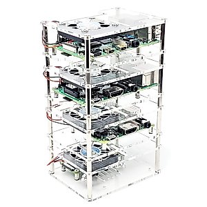 Micro Connectors Four (4) Layer Stackable Acrylic Raspberry Pi 3 Case for Model B B+ and Pi 4 Enclosure with Fan and Heatsinks - Clear (RAS-PCS46)