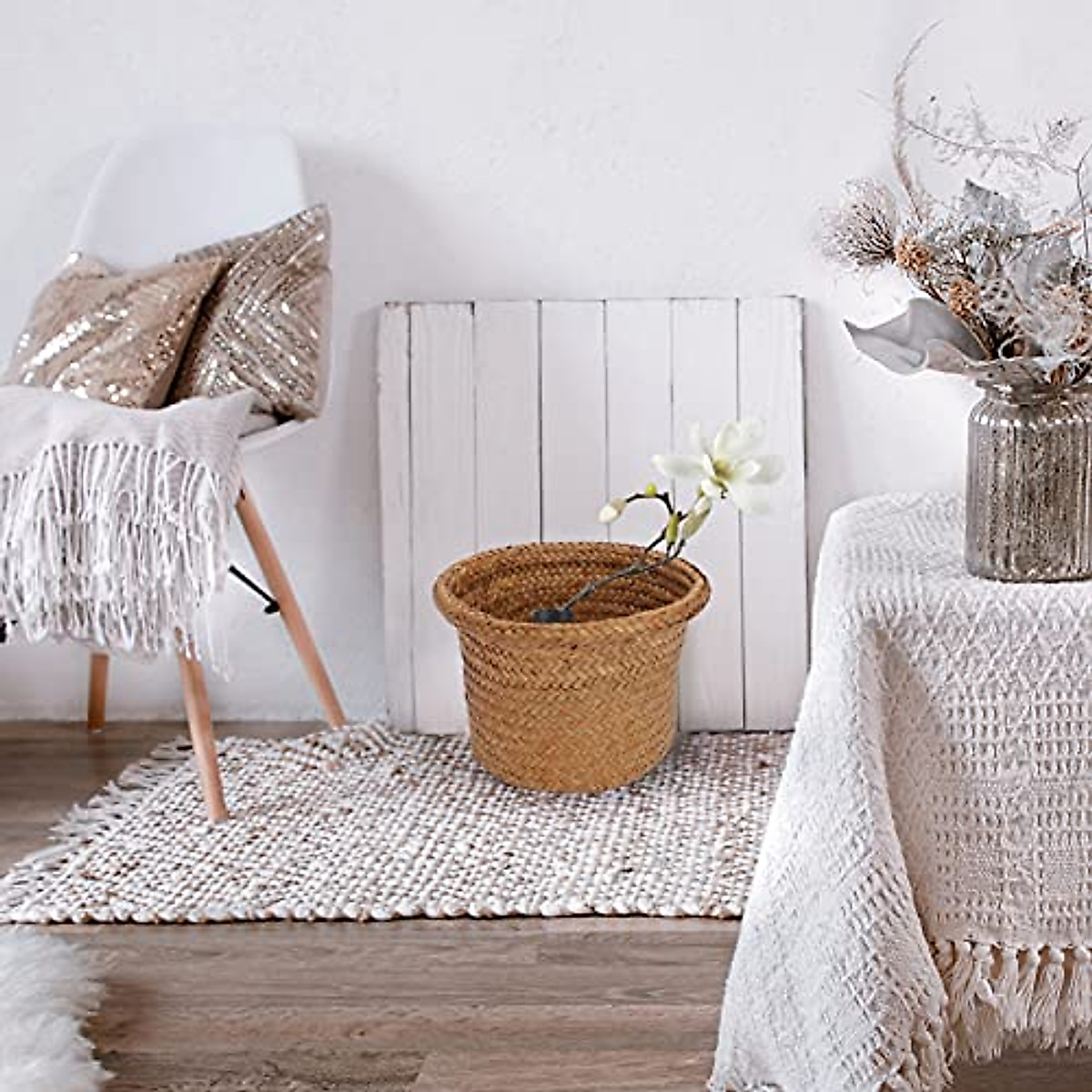 NUOBESTY Wicker Trash Can Rattan Garbage Bin Waste Basket Hyacinth Flower Pots Woven Storage Basket for Home Office