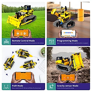 LECPOP 5 in 1 STEM Projects for Kids, Building Block Sets for Boys, Construction Toys for Kids Ages 8-14, RC Bulldozer/Robot/Dump Trucks Engineering Toys, Ideal Gifts for Boys & Girls