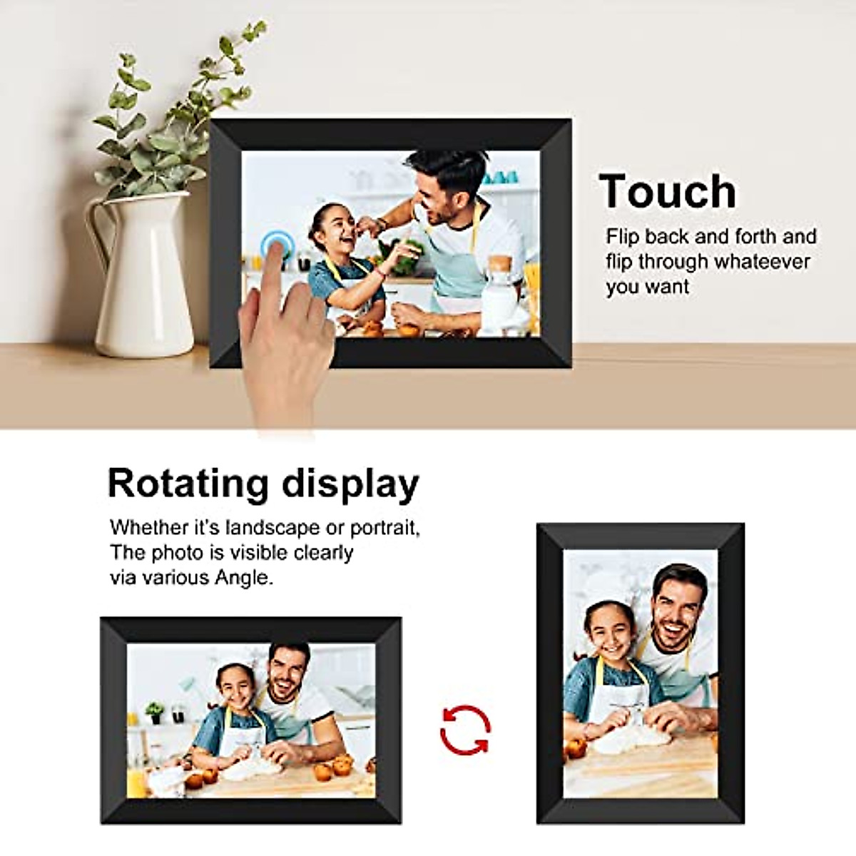 FRAMEO Digital Photo Frame WiFi 10.1 Inch HD IPS LCD Touch Screen, 16GB Memory, Auto-Rotate, Wall-Mountable, Easy Setup to Share Photos & Videos via Free App from Anywhere