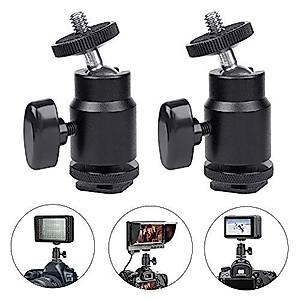 MAEXUS Hot Shoe Mount Adapter 1/4" Thread Mini Ball Head Ring Light Adapter for Cameras Camcorders Smartphone Microphone Gopro Canon LED Video Light Video Monitor Tripod Monopod (2 Pcs)