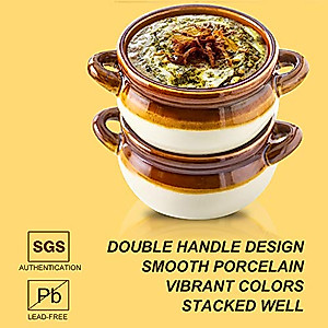 NJCHARMS Ceramic French Onion Soup Bowls with Handles, Porcelain Onion Soup Crocks, 20 Ounce Oven Safe Onion Soup Bowls for Chili, Beef Stew, Set of 4