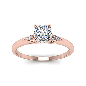 Round Cut diamond Petite Engagement Rings with White Diamond in 14K Yellow Gold rose gold plated Created Cubic Zircon Round shape White color Solitaire Engagement Rings prong setting in Size 7