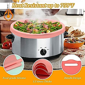 Dexspoeny Silicone (for Crock-Pots) Liner, Instead of Disposable Liner Reusable Leakproof & BPA Free Slow Cooker Liners Fits 6-7 Quarts (Crock Pots) Cooking Bags for Oval Pots Pink and Gray