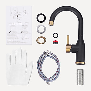 WOWOW Bar Sink Faucet Black and Gold Modern Single Handle Bar Faucet 1 Hole Small Kitchen Sink Faucet 360 Swivel RV Sink Faucet Mini Bar Tap with Water Supply Hoses