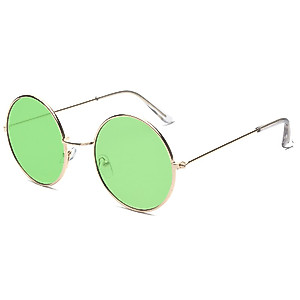 ALWAYSUV Round Small Flat Sunglasses Circle Metal Vintage 70's Hippie Glasses (Green)