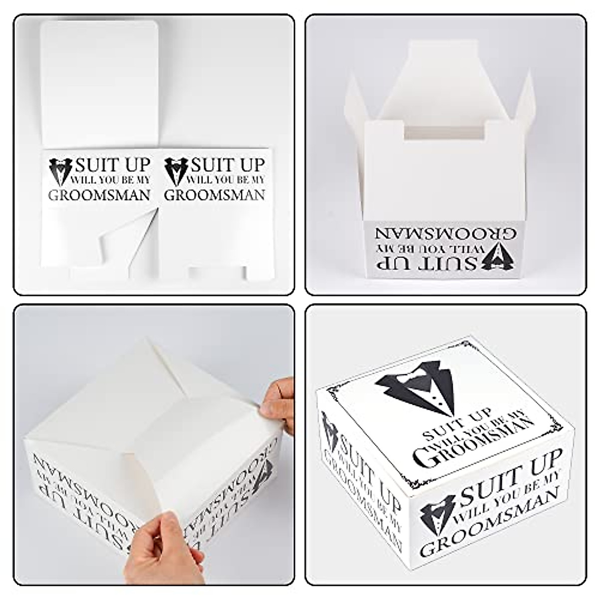 32 Pieces Groomsmen Proposal Box Set of 8 Groomsmen Box 8x8x4 inch With 8 Will You Be My Groomsman Labels and 8 Cards 8 Bartender Wooden Bottle Opener Beer Wine Cap Opener（7 Groomsmen, 1 Best Men ）