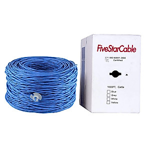 FiveStarCable Cat5e 1000 Ft. Ethernet 24AWG 4 Twisted Pair UTP Internet Network Router LAN IP Camera System Bulk Cable Wire Pull Box - Blue Color