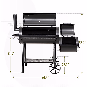 MFSTUDIO Heavy Duty Charcoal Wood Offset Outdoor Smoker Grill, Extra Large Charcoal Grill with Smoker Combo for BBQ Grilling, 941 SQ.IN.