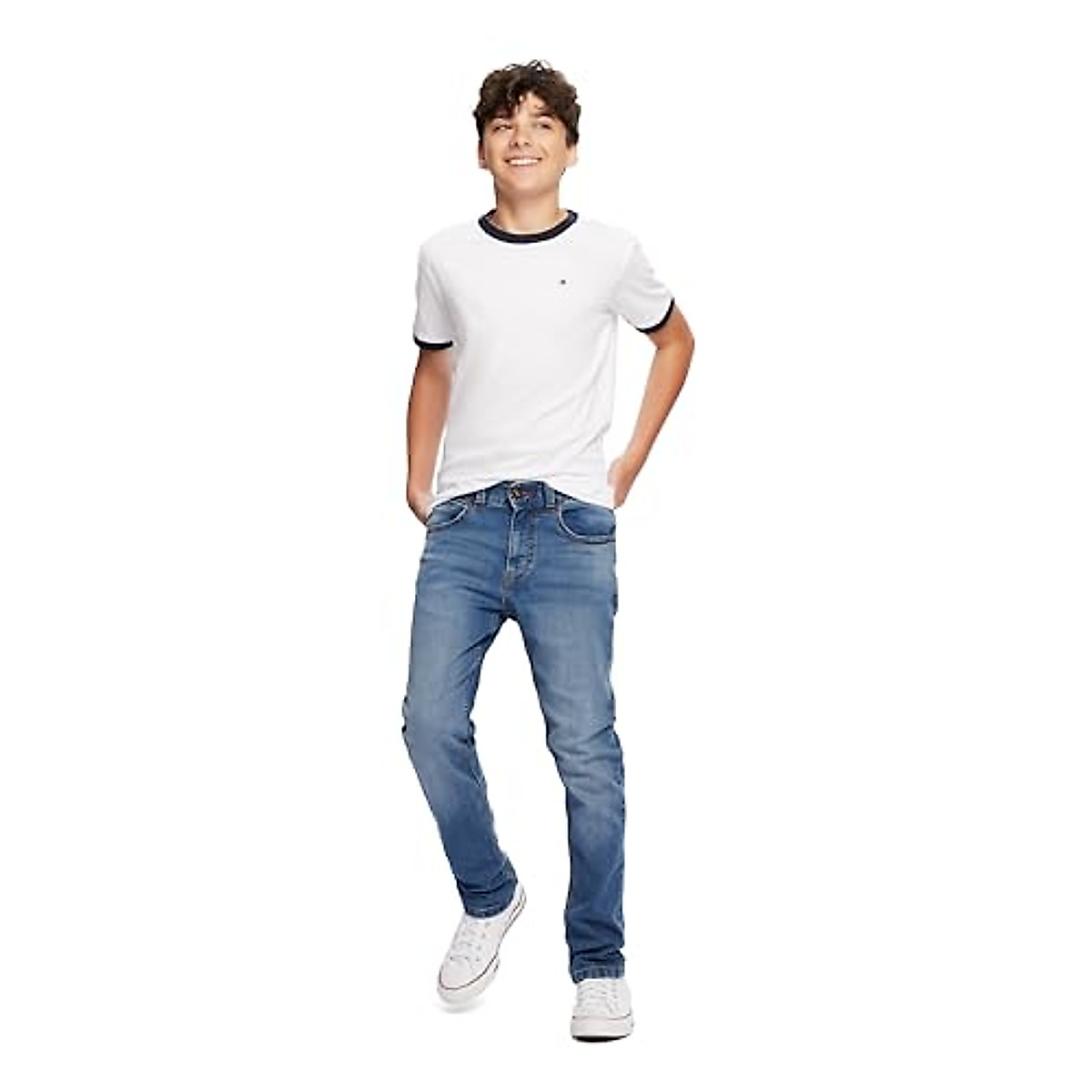 Tommy Hilfiger Kids Boy's Ken Tee (Big Kids) Classic White MD (12-14 Big Kids)