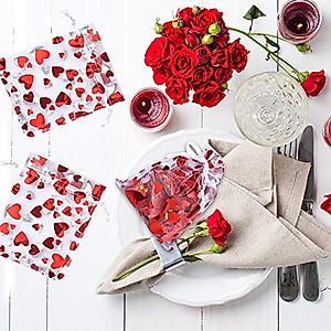TUPARKA 120 pcs Valentine Gift Bags,Valentines Candy Treat Bags, Love Heart Organza Bags Drawstring Pouches for Valentines Goodie Wedding Gift Packaging,Valentines Party Favor Bags