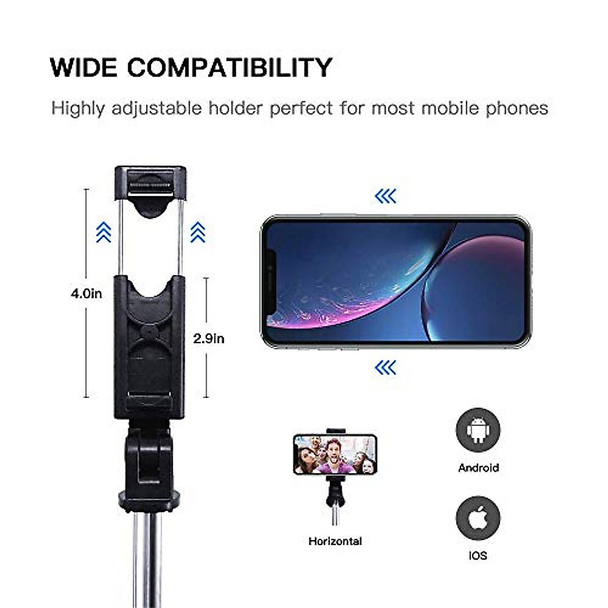 HEHUI Selfie Stick Tripod Stand Holder Extendable with Bluetooth Remote Compatible with Samsung Galaxy S7/7 Plus /S8/8 plus/S9/9 Plus iOS and Android Cellphone/Phone X/Phone 8/8 Plus