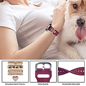 ORATYFAN Bands for Samsung Galaxy Watch 4/5/6 Band with Charms, 20mm Women Floral Engraved Silicone Strap with Decorative Rings for Watch 6/Watch 5 Pro/Watch 4 Classic 46mm 42mm/Watch 3 41mm/Active 2