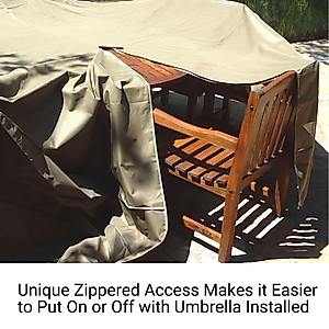 Formosa Covers | Premium Outdoor Patio Table Set Cover with Hole for Umbrella | 120" L x 86" W x 38" H | Weatherguard Material | Taupe