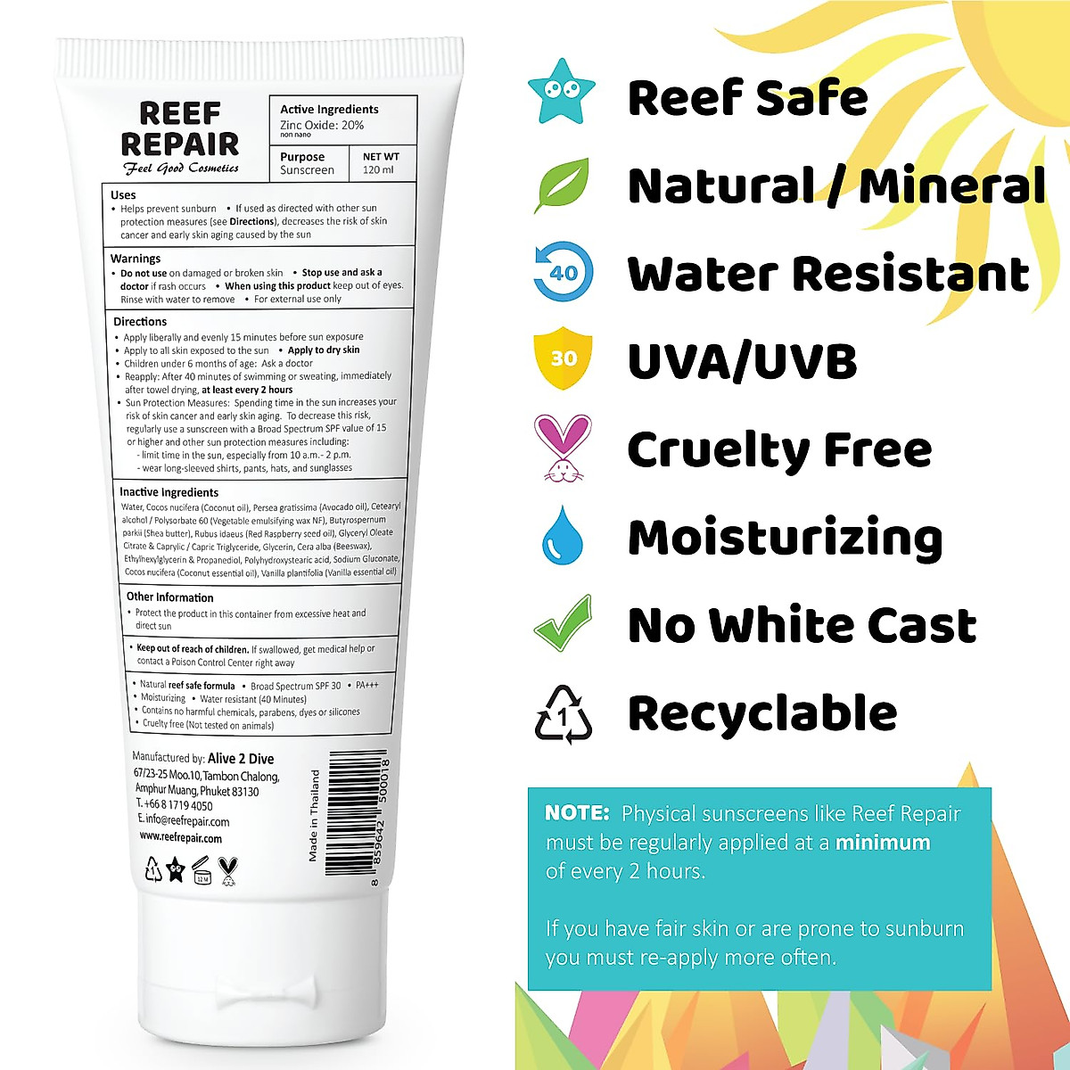 Reef Safe Sunscreen SPF 30+ All Natural, Water Resistant, Moisturizing, Biodegradable, Broad Spectrum UVA/UVB Coral Friendly Mineral Suncream from Reef Repair 4 fl. Oz