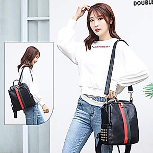 Mynos Fashion Backpack Bag Purse For Women Leather Mini Rucksack Zipper Travel Daypack Ladies Shoulder Bag Tote (B-Medium Black)