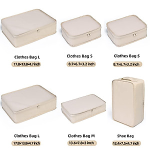 JJ POWER Travel Packing Cubes, Luggage Organizers with Shoe Bag (Cream)