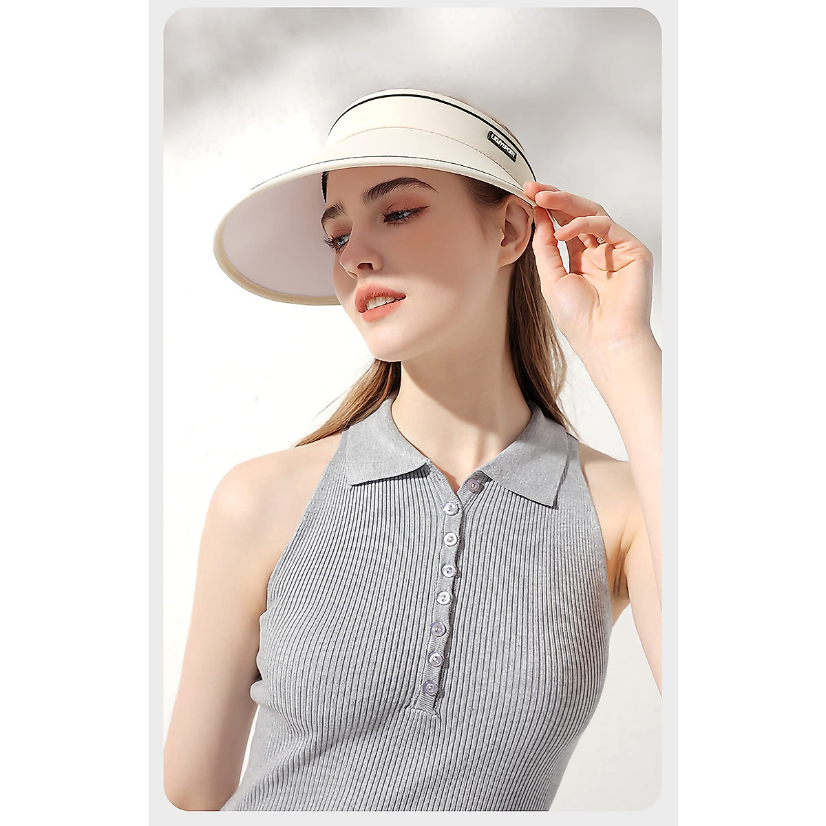 ZYLG Sun Visor Hats for Women Wide Brim,Foldable Wide Brim Womens Golf Cap,Womens Beach Sun Hat UV UPF50 Travel Foldable Sun Hat (Black)