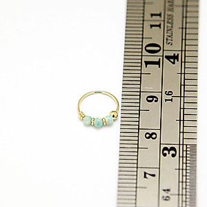 PiercingPoint Triple Blue Opal Stone 9K Solid Yellow Gold 22 Gauge Hoop Nose Ring - Cartilage Hoop - Tiny Nose Hoop - Tragus Ring